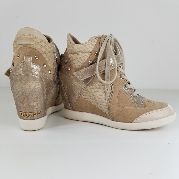 Guess | Shoes | Guess Stud Spike Metallic Snake Wedge Sneaker 75 | Poshmark